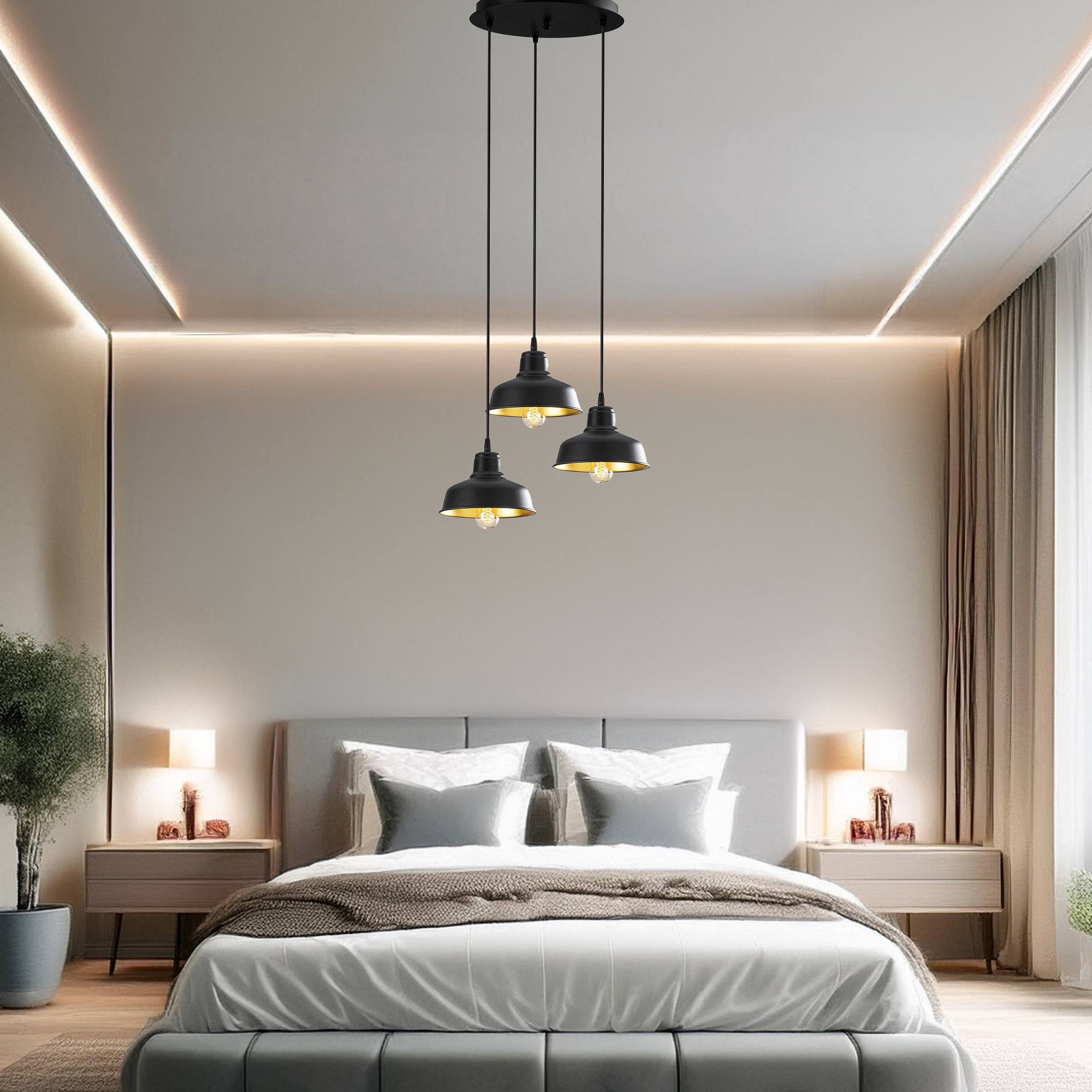 Gracie Oaks Adjustable Height Iron Body Cluster Pendant | Wayfair