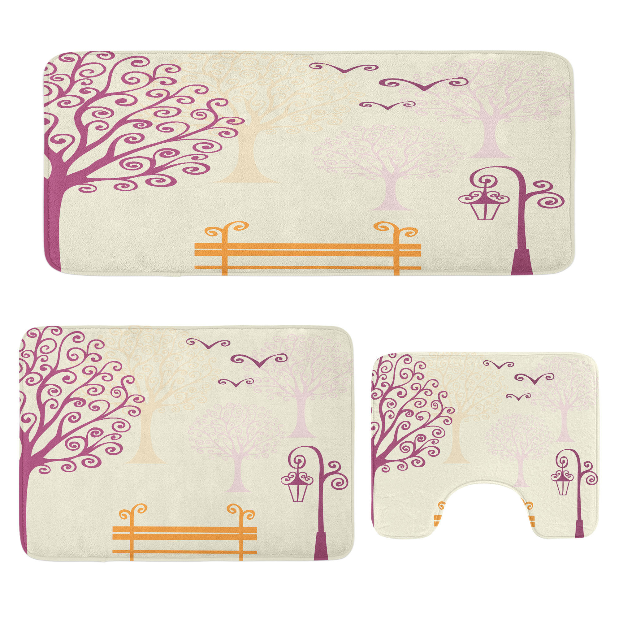 East Urban Home Tree Bathroom Rug Set 3 Pieces U-Shape & Rectangle Mats ...