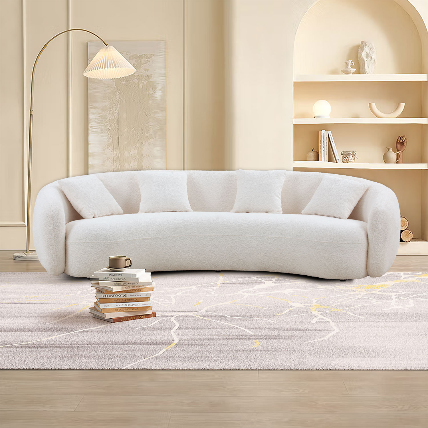 Everly Quinn Shaleine 101.4" Curved Sofa, Mid Century Modern Half Moon ...