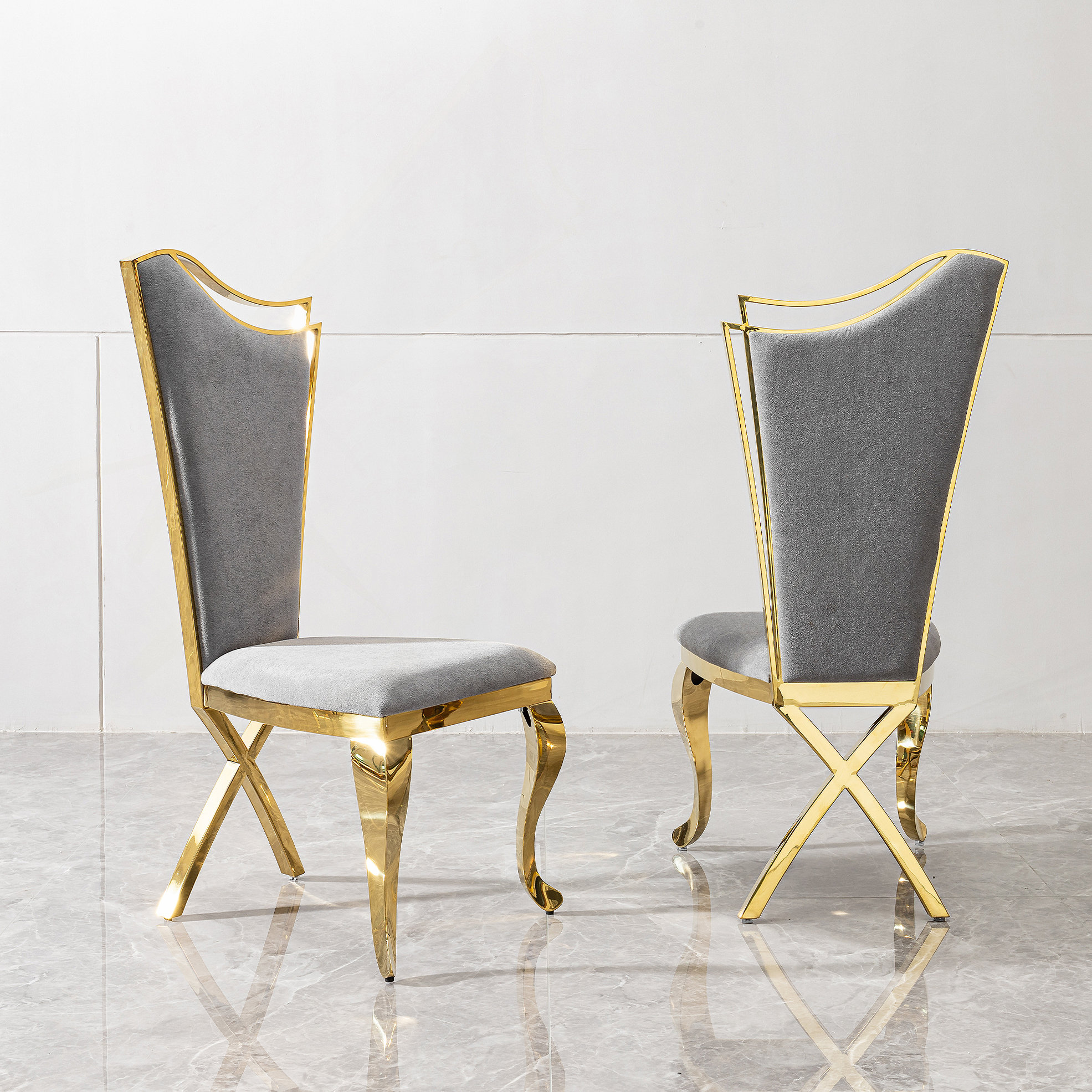 House of Hampton Gorgeous Streamlined High Back Grey fabric stainless ...