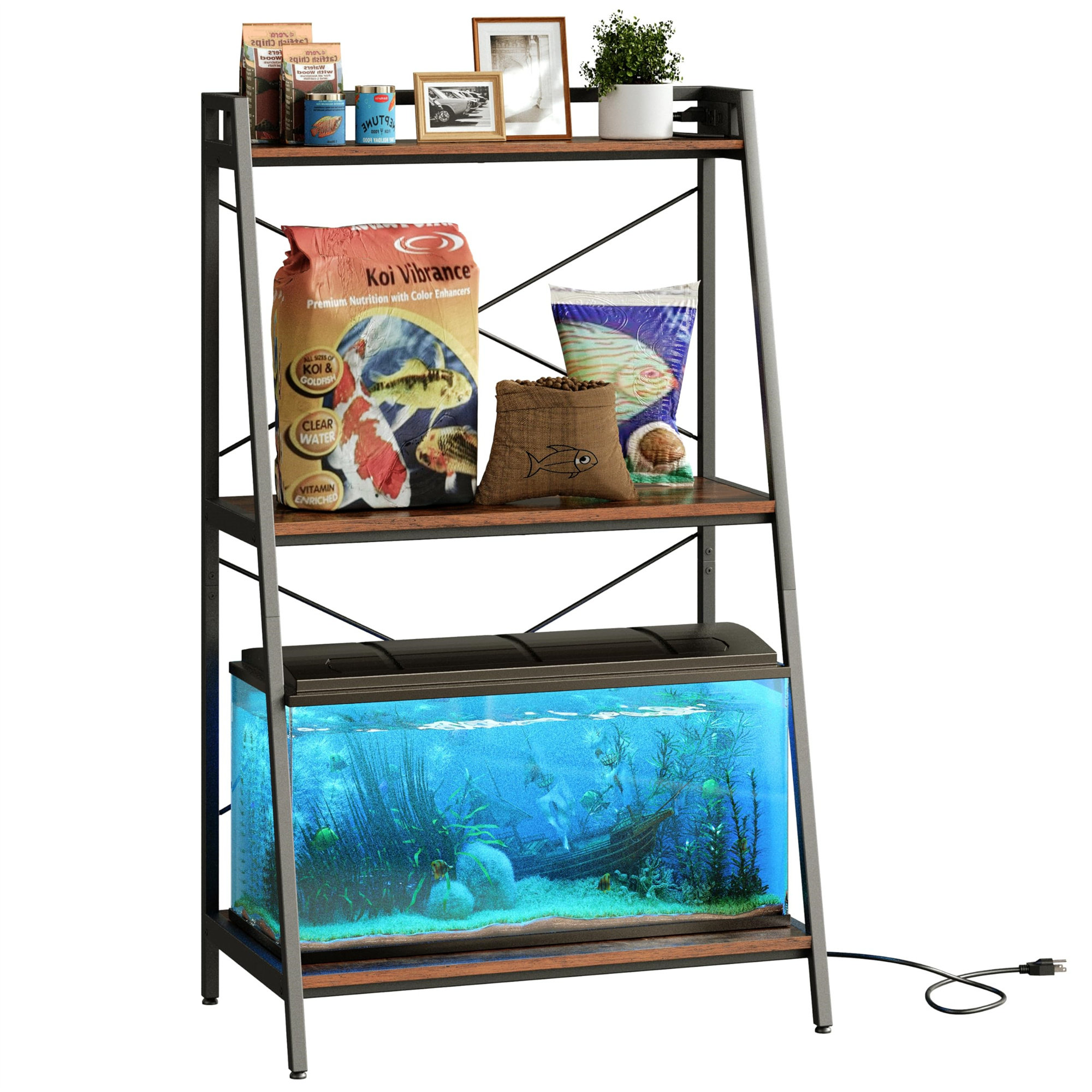Orren Ellis Metal Frame Aquarium Stand With Storage And Power Socket ...