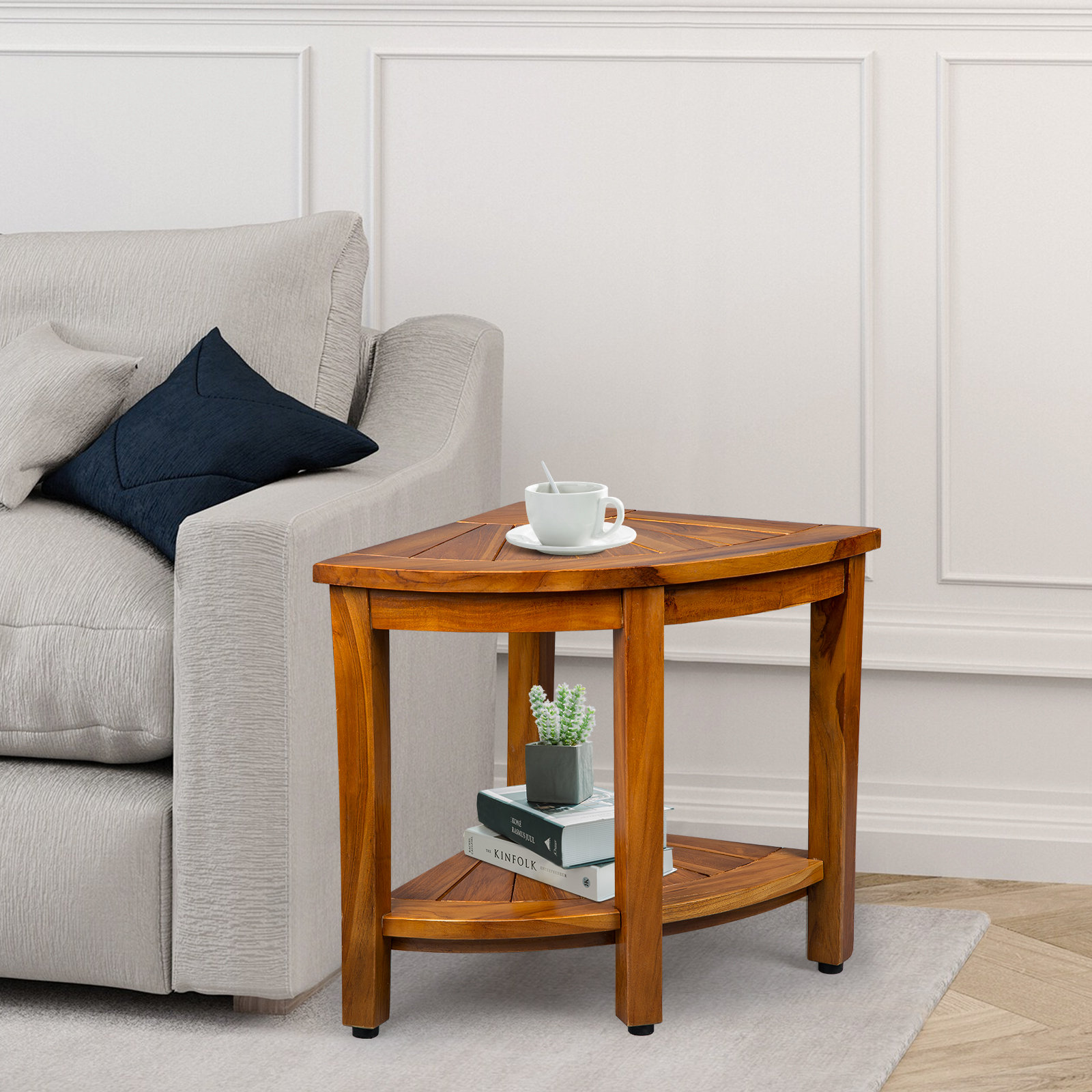 Wade Logan Lamis 16'' W Teak Corner Shower Stool & Waterproof Shower ...