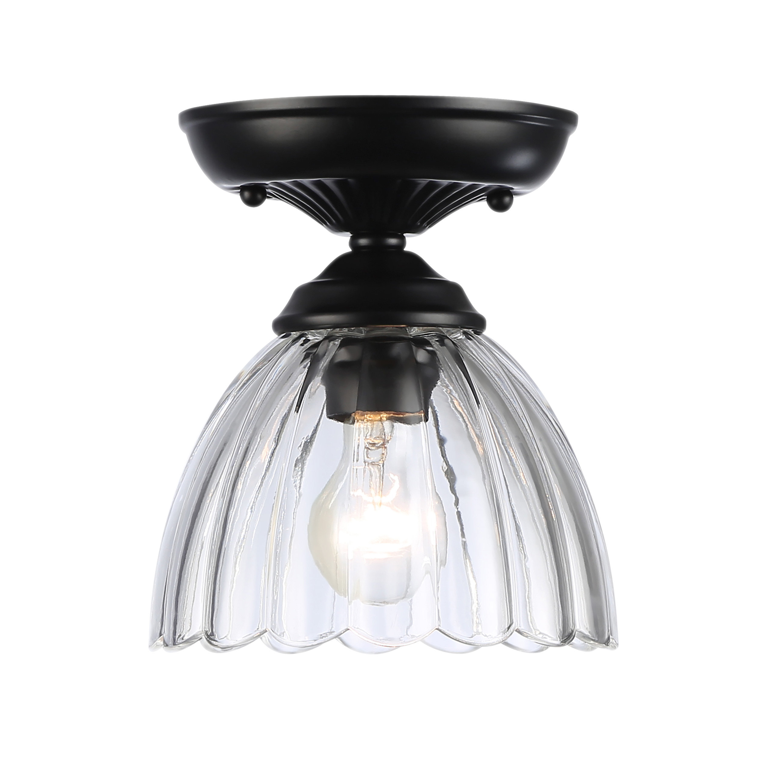 Winston Porter Audra 1-Light Semi-Flush in Matte Black with Clear Glass ...
