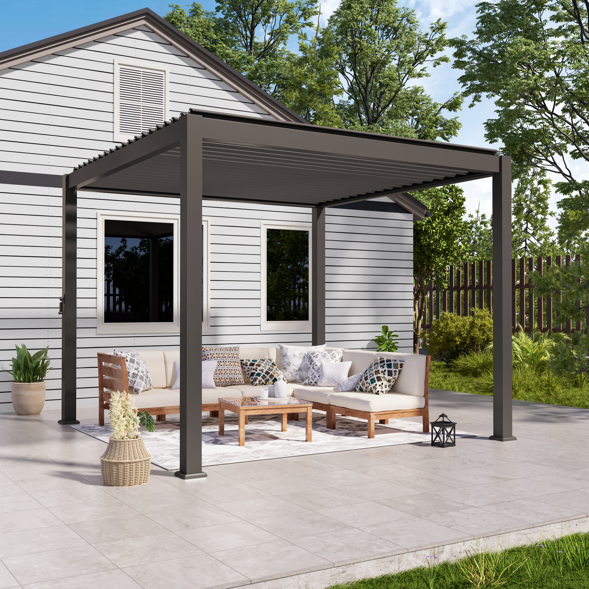 Causeway Bay Outdoor Metal Frame Pergola with Adjustable Louvered Roof ...