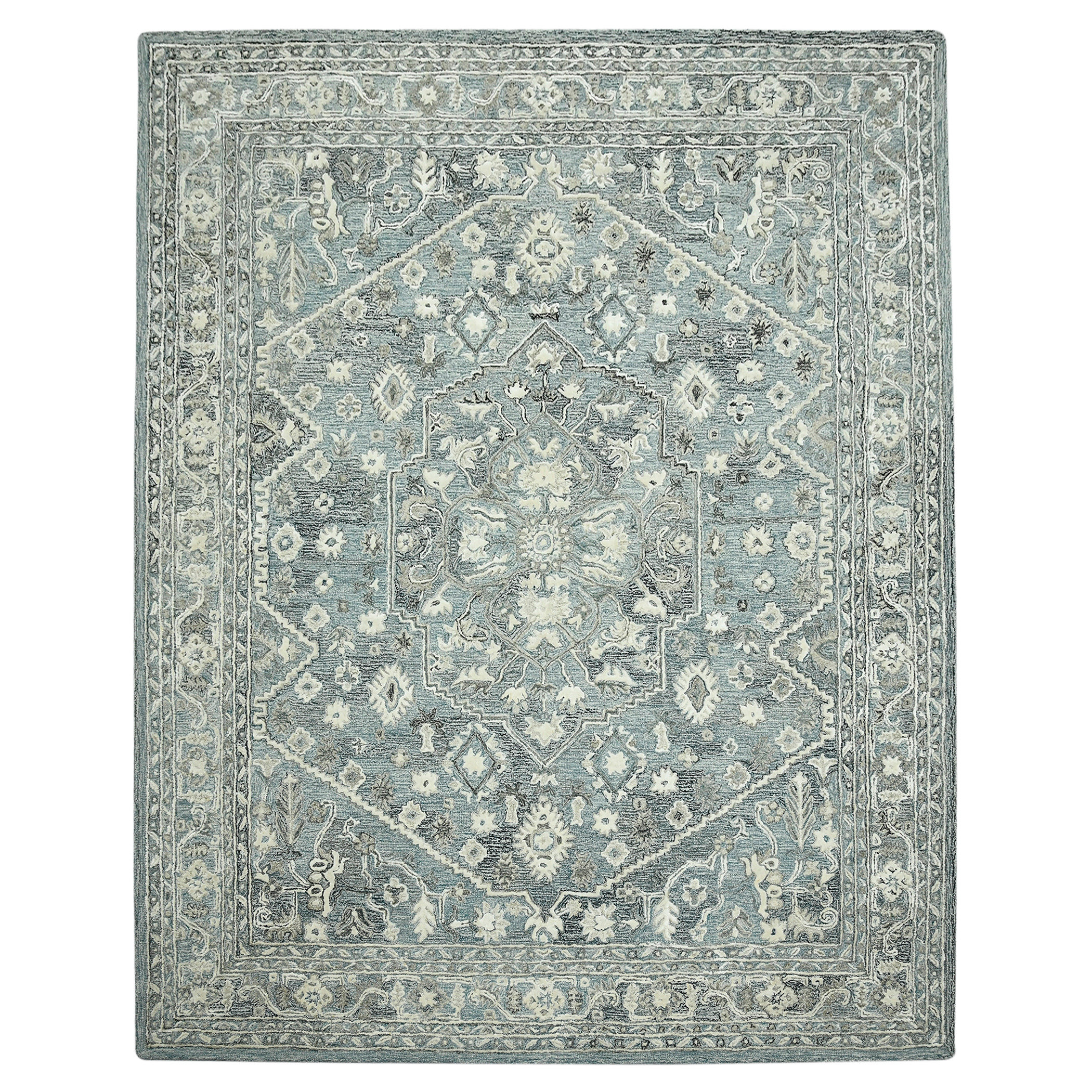 Bungalow Rose Shawsheen Oriental Handmade Tufted Wool Gray/Blue Area ...