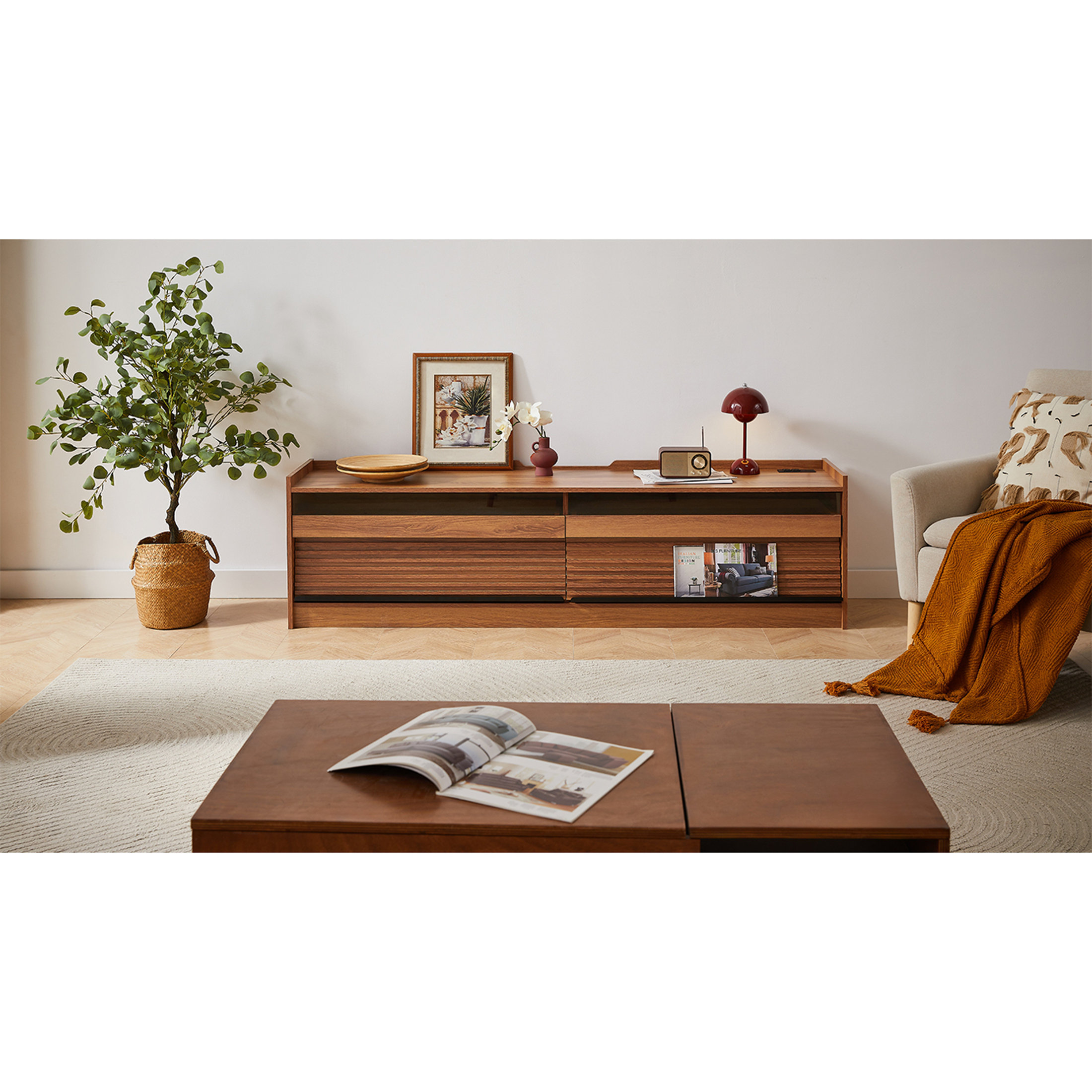 Hokku Designs Mirod Modern TV Stand with Ample Storage,4 Drawer Design with Tempered Glass ...