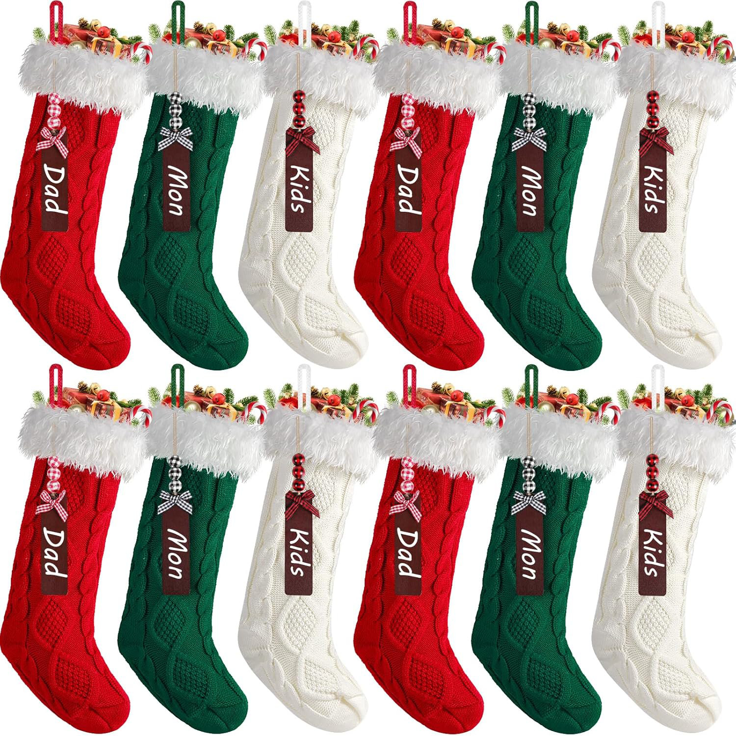 AMIBZ 12 Pack Christmas Stockings, Large Knitted Stocking , Hanging ...