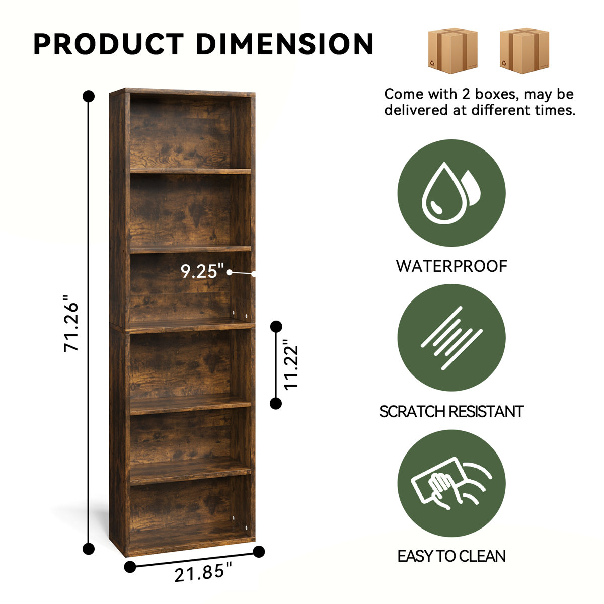 Latitude Run® 6-tier Bookshelf Set, 2-Piece 70 Inch Tall Bookcase ...