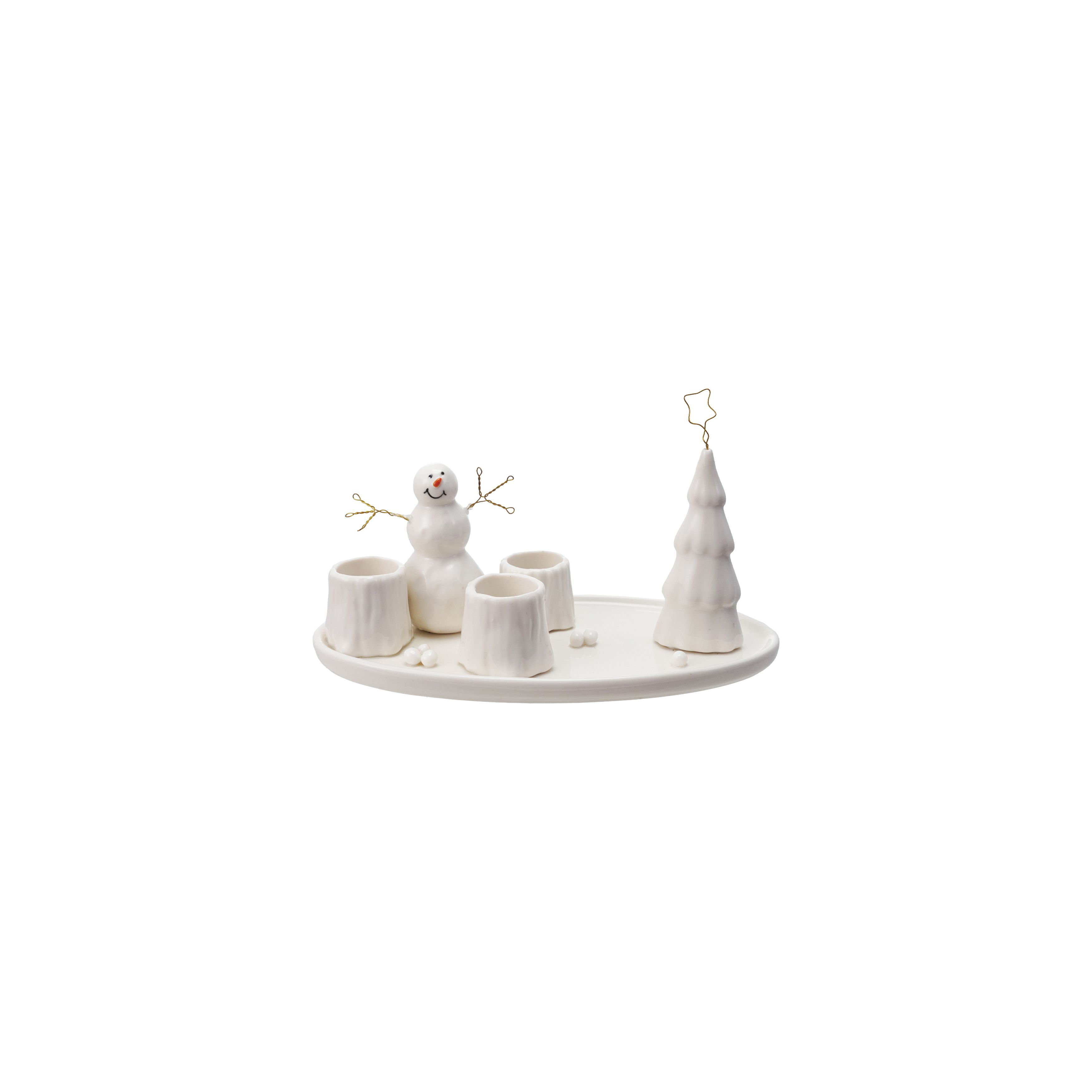 August Grove® Stoneware And Wire Taper Holder With Snowman And Tree ...