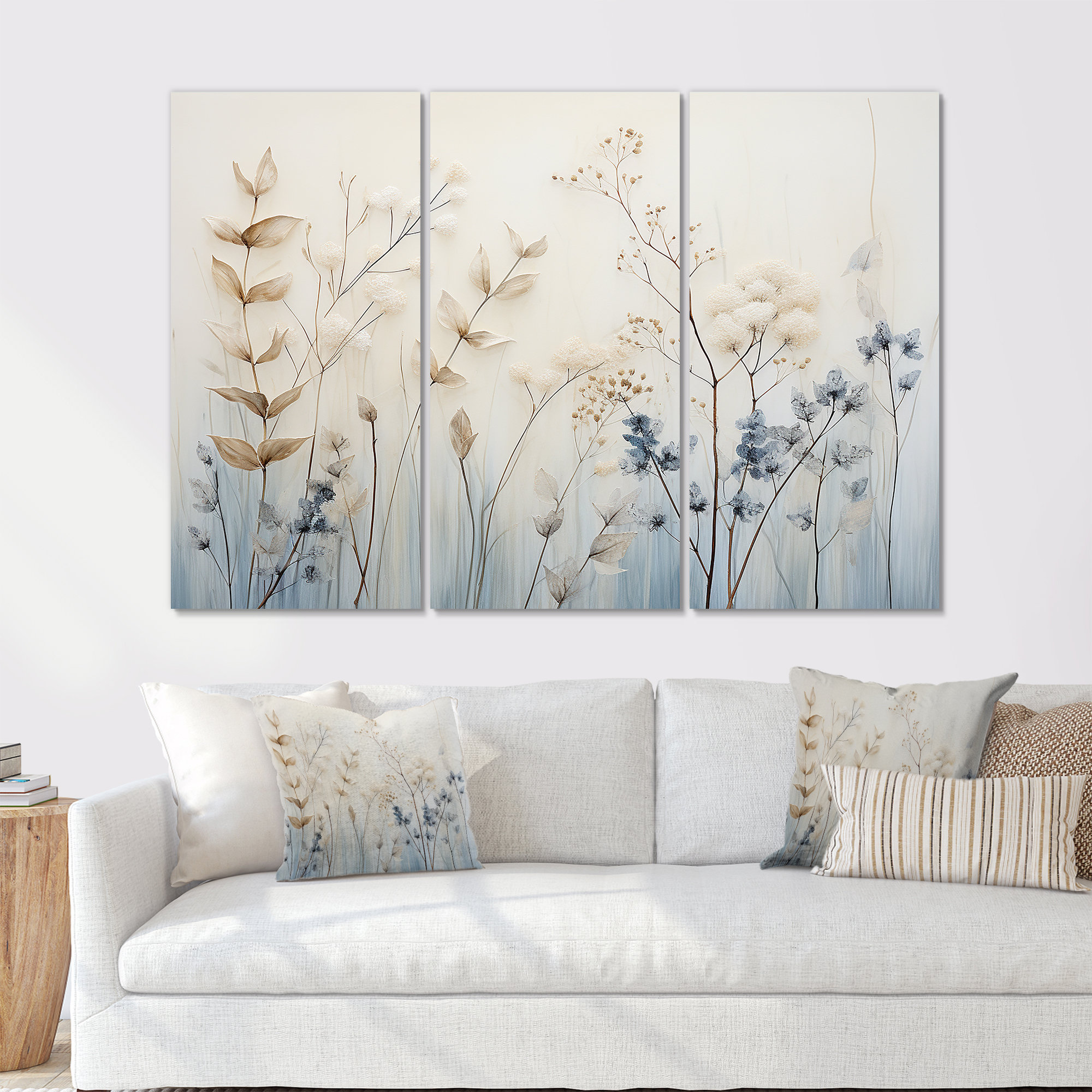 Lark Manor™ Beige And Blue Herbs Minimal Harmony - Floral Herbs Wall ...