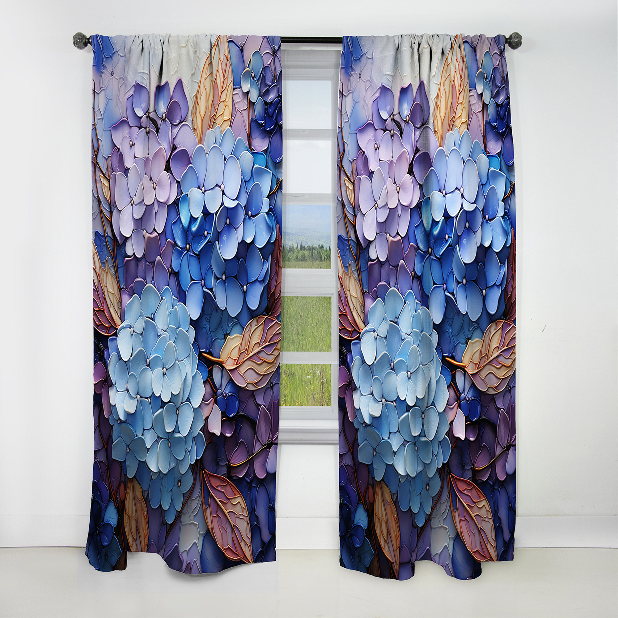 Design Art Blue Purple Hydrangea Majestic Mosaic - Hydrangea Floral Blackout Curtain - 1 Panels ...