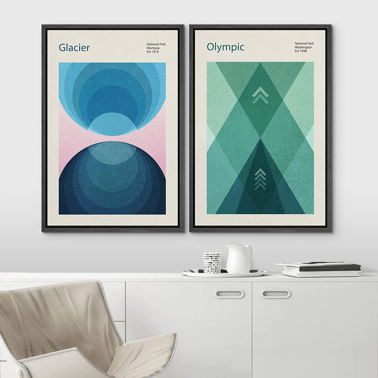 IDEA4WALL Framed Canvas Print Wall Art Set Geometric Glacier Olympic ...