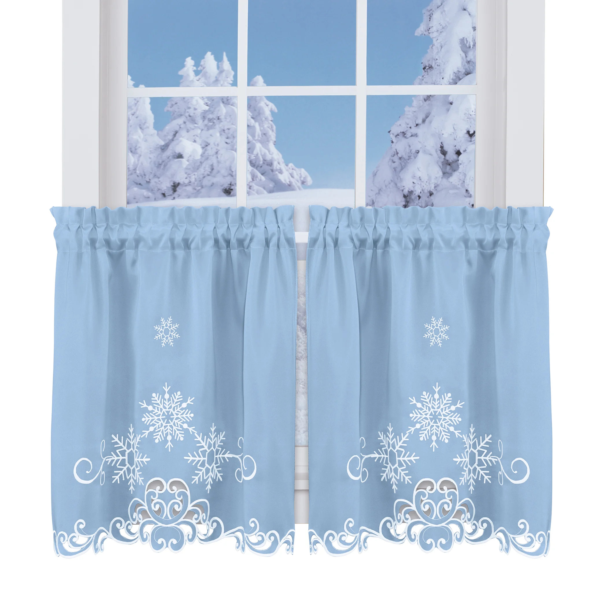 Winston Porter Beautiful Embroidered Snowflakes Kitchen Café Curtains ...
