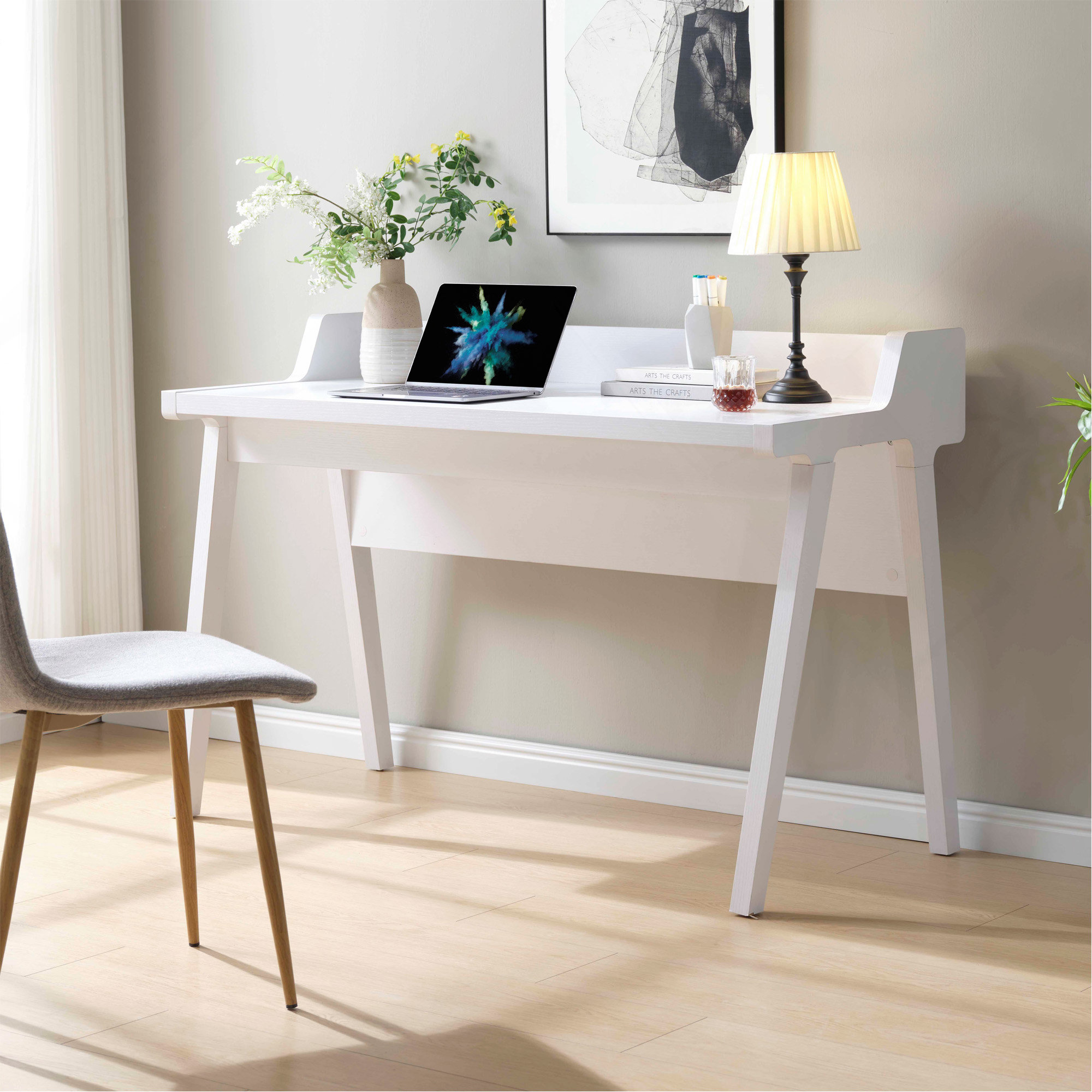 George Oliver Home Office Writing Desk Ground Outlet USB-A Ports ...
