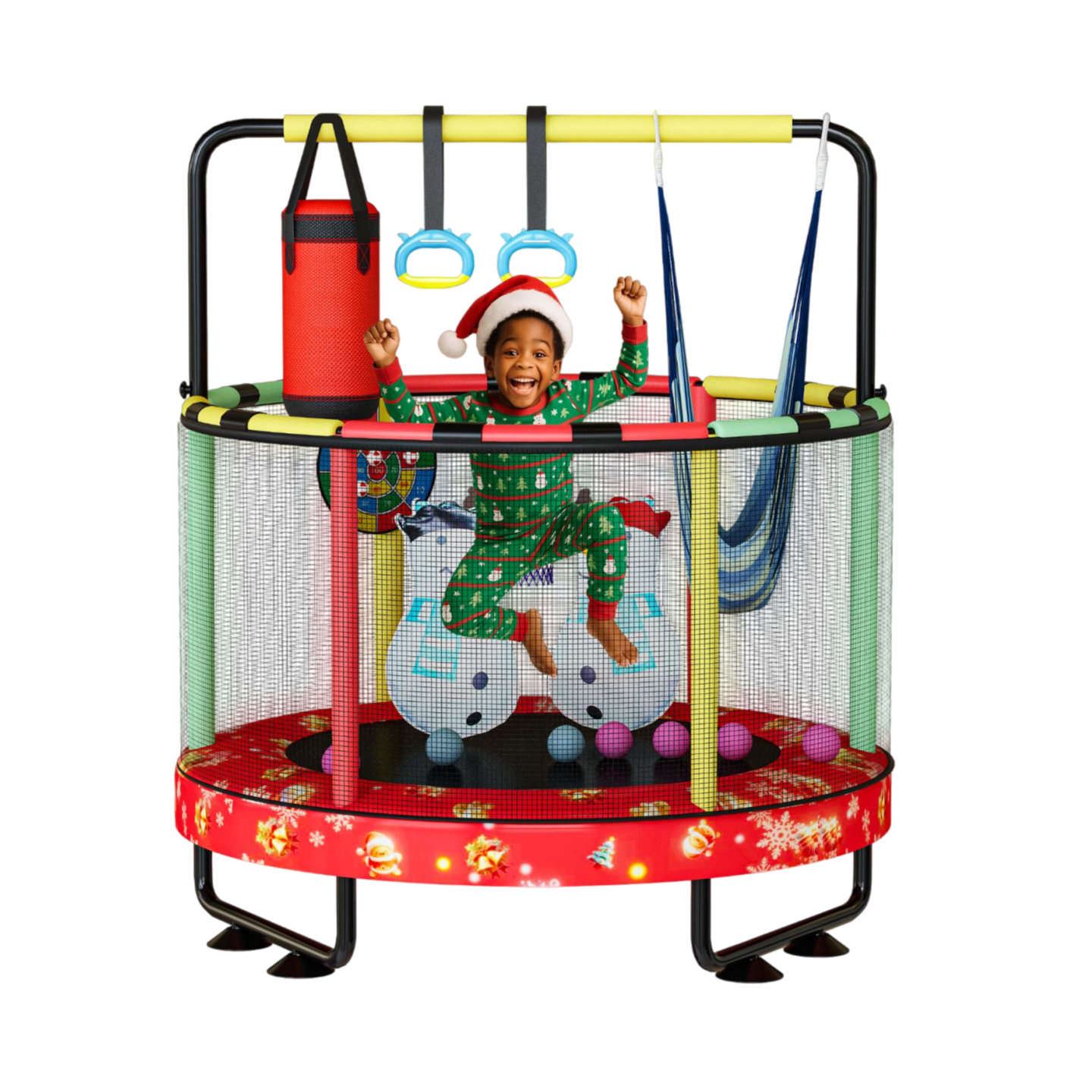 LinkRomat 7-In-1 Round Trampoline, 55" Indoor & Outdoor Trampoline For ...