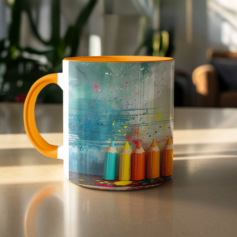 East Urban Home Kids Drawing Style 11oz Accent Mug – White Ceramic ...