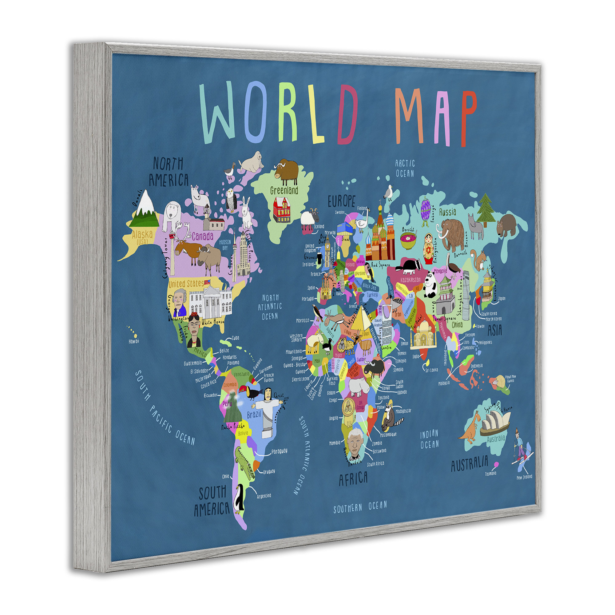 Dakota Fields World Map with Landmarks Giclee Art by Carla Daly ...