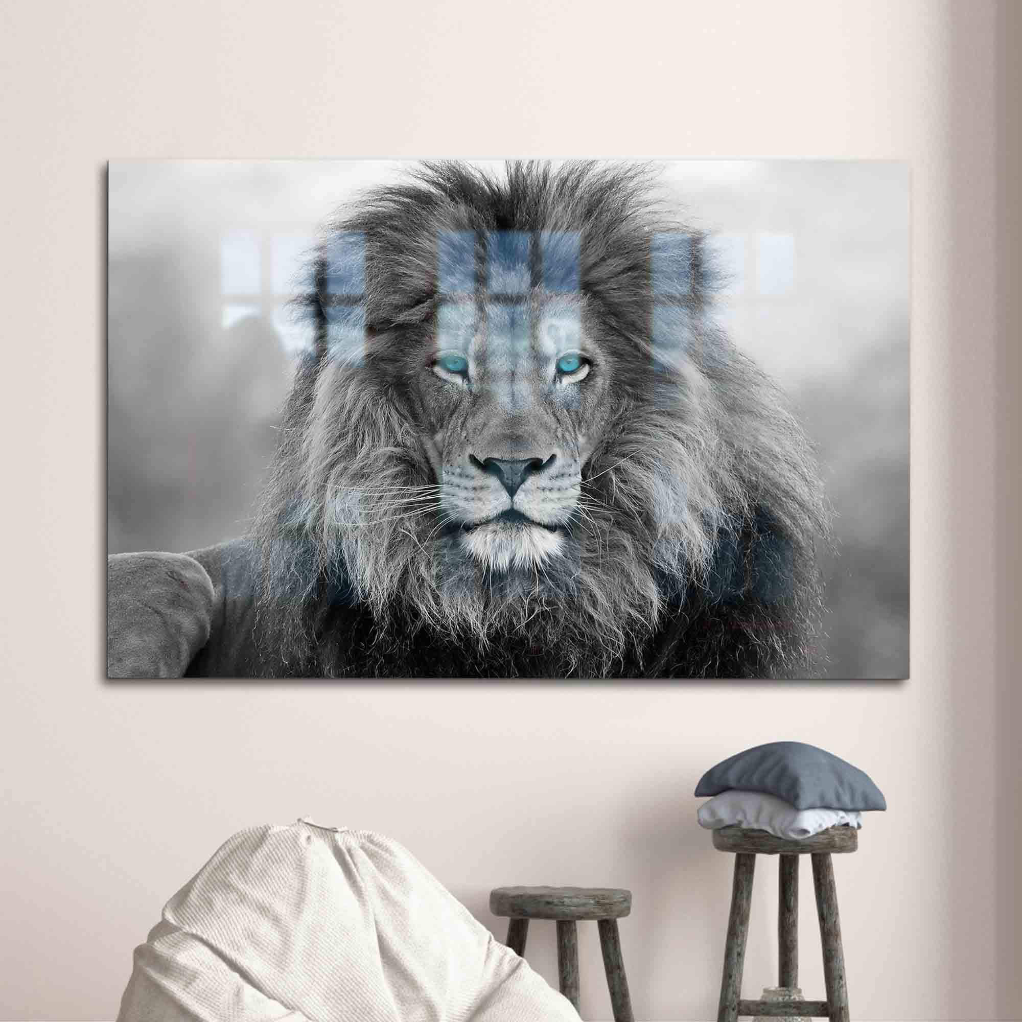 Hokku Designs Blue-Eyed Lion Wall Decoration Exemplifying Loft Art Made ...