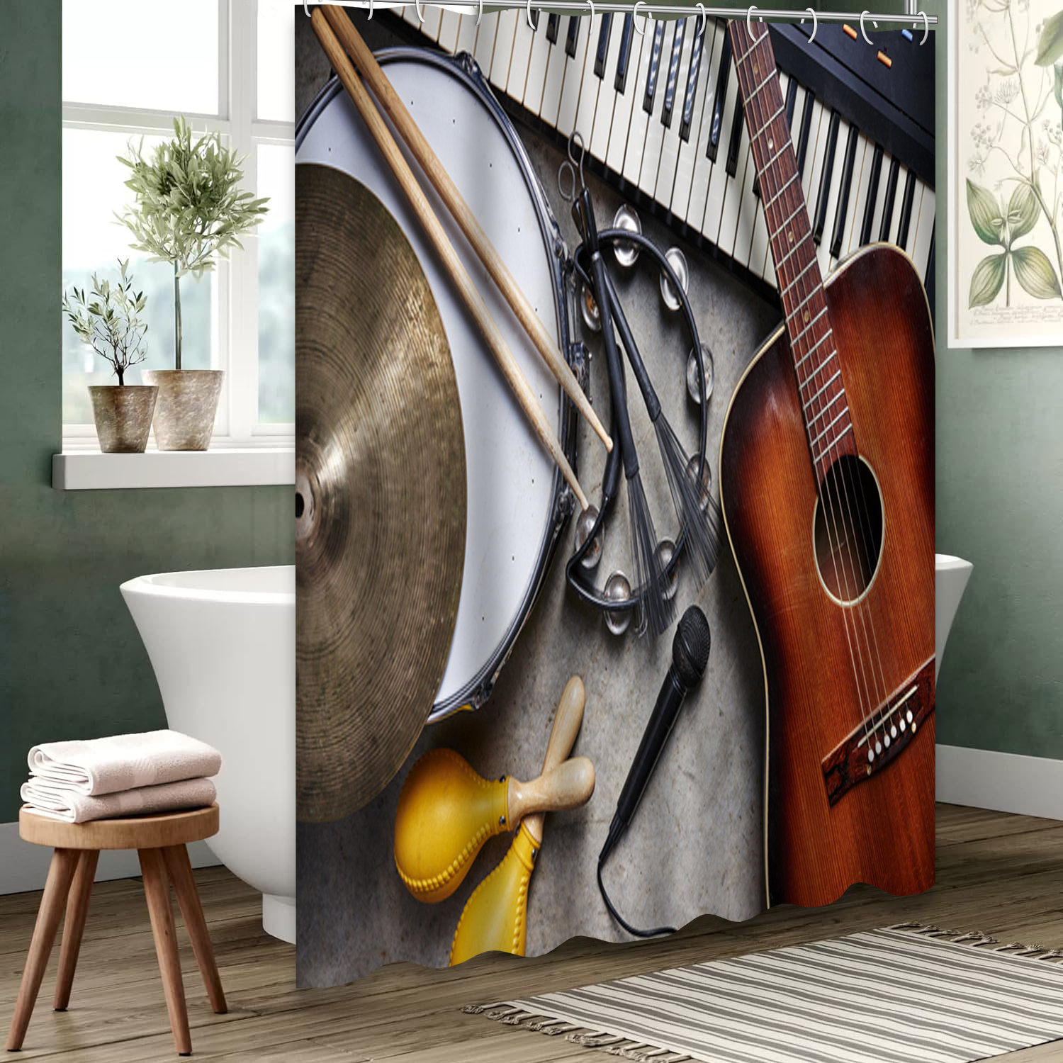 East Urban Home Black Wood Brown Waterproof Shower Curtain,Group ...