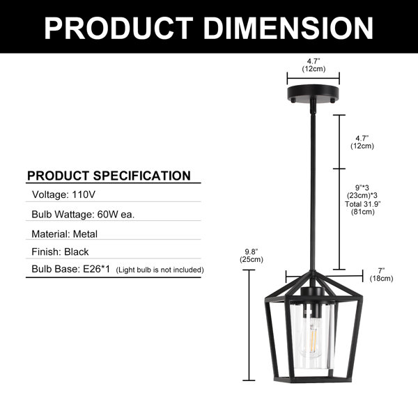 17 Stories Tyvan 1 - Light Lantern Geometric Pendant Lights with Clear ...