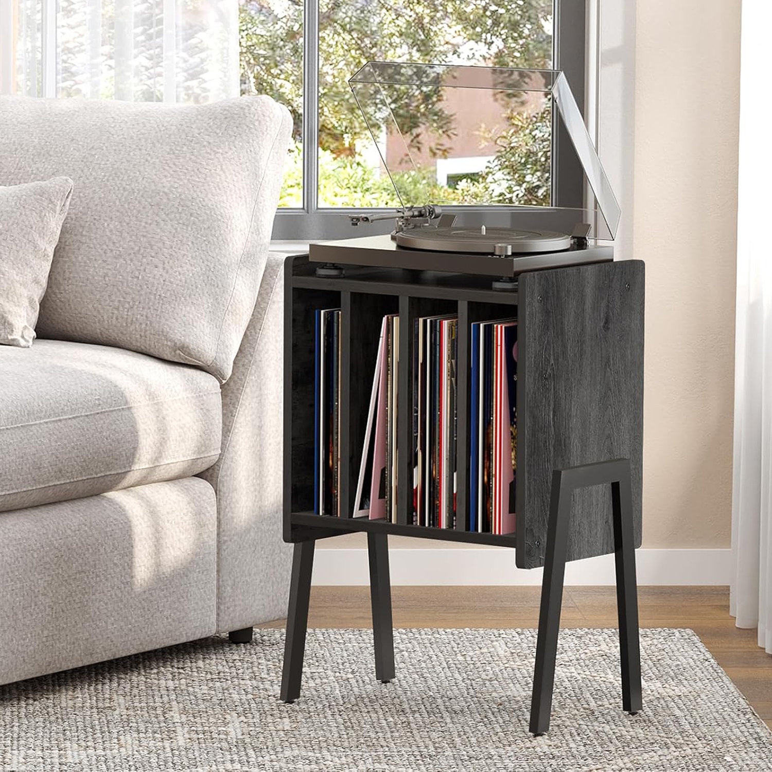 George Oliver Record Player Stand, Record Storage Table, End Table with ...