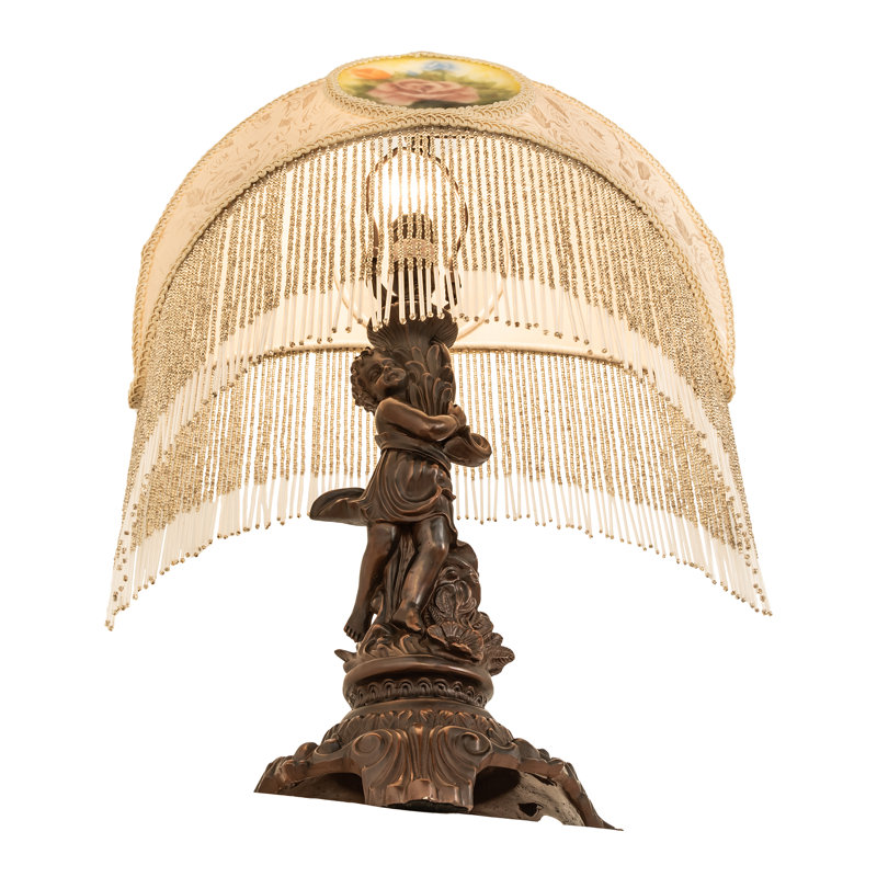 Meyda Lighting 23" High Reverse Painted Roses Fabric with Fringe Table ...