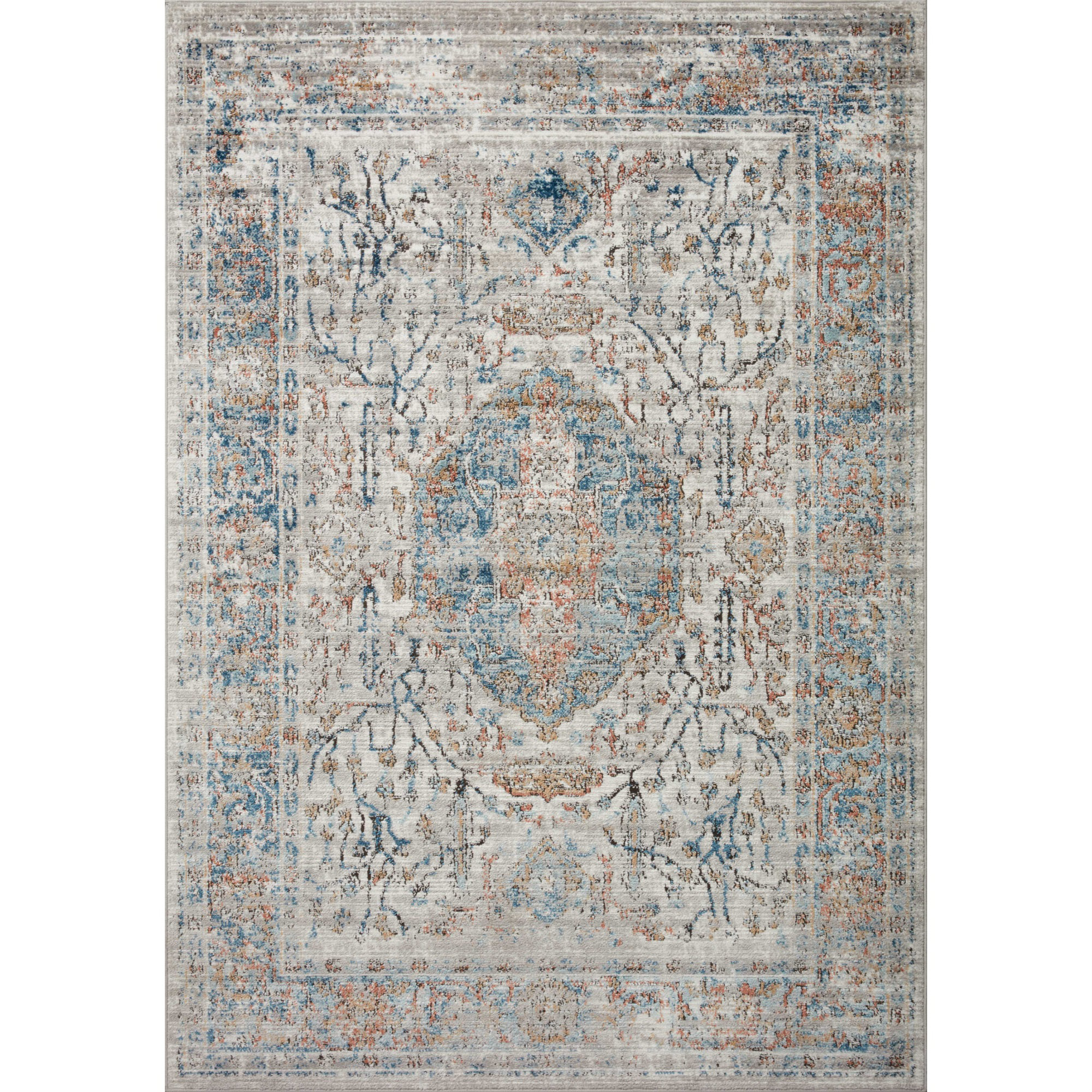 Bungalow Rose Mainville Oriental Polypropylene Gray/Blue Area Rug ...