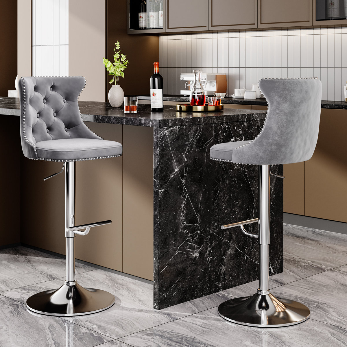 House of Hampton® Jyn Modern Upholstered Swivel Adjustable Height ...