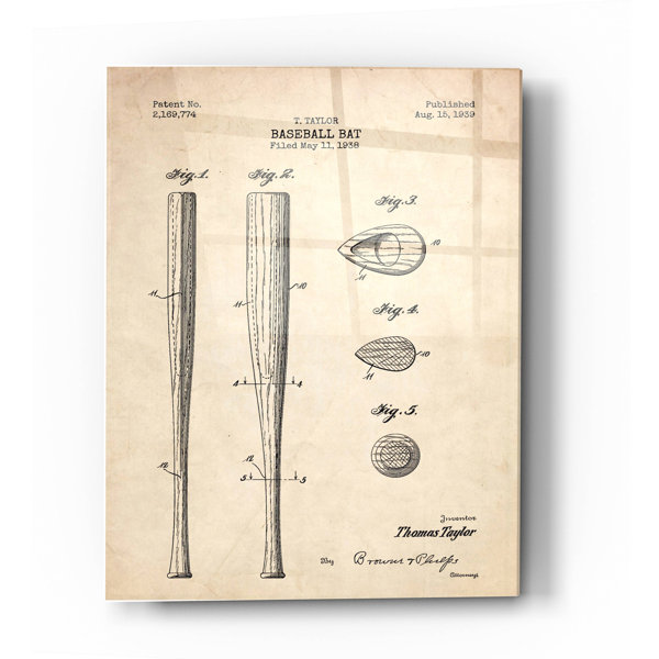 Williston Forge Baseball Bat Patent Parchment On Plastic / Acrylic ...