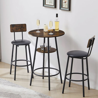 17 Stories Romaric 3-Piece Bar Table Set, Small 2-Tier Round Bistro ...