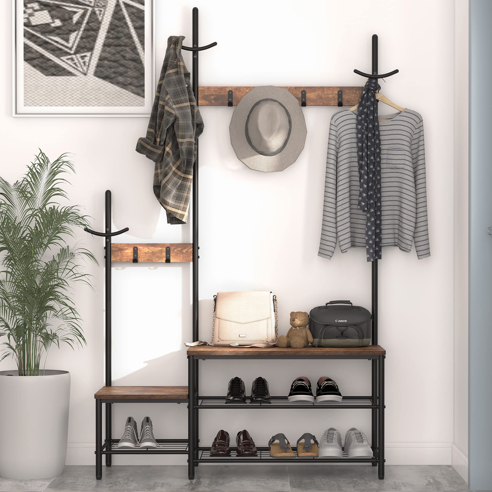 17 Stories Tayviona Steel Hall Tree with Bench and Shoe Storage | Wayfair