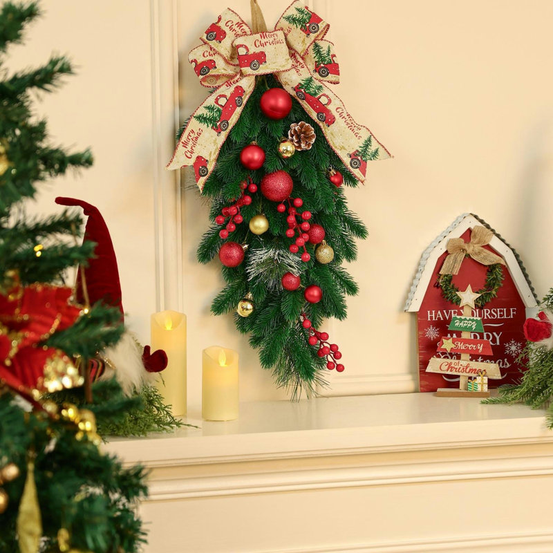 The Holiday Aisle® 24 in. Faux Pine Berry Holiday Teardrop Swag ...