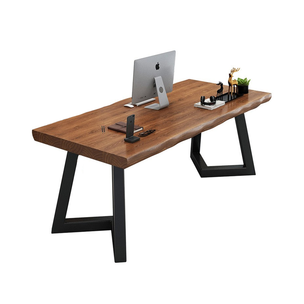 Gracie Oaks Drenna Solid Wood Top Metal Base Desks,Modern Industrial ...