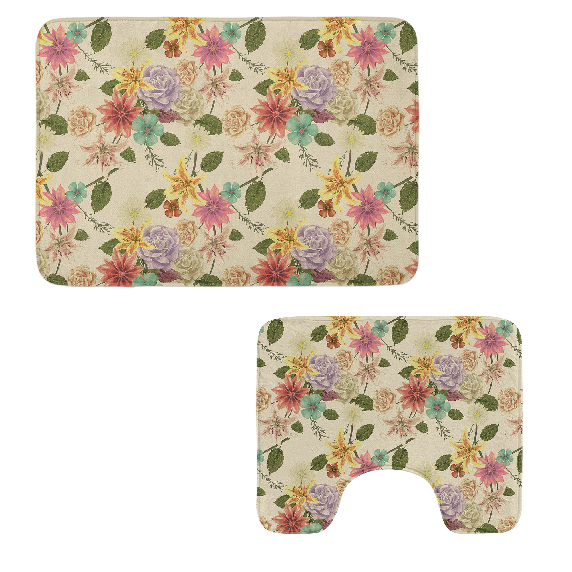 Ophelia & Co. Floral Bathroom Rug Set 2 Pieces Rectangle & Contour Mats ...
