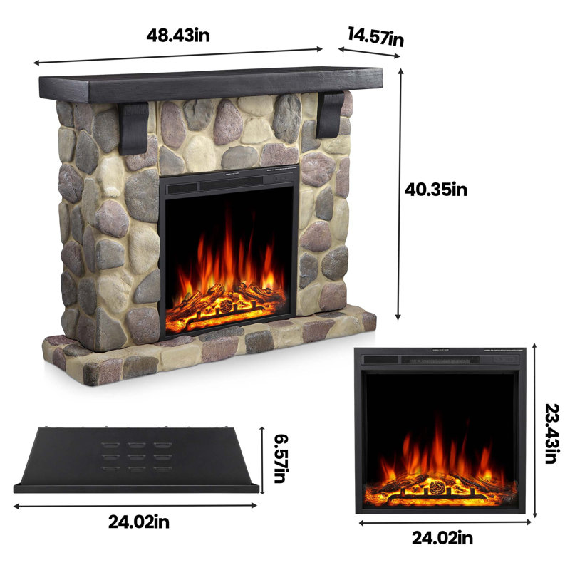 Millwood Pines Rangler 48.5''W Faux Stone Freestanding Electric ...