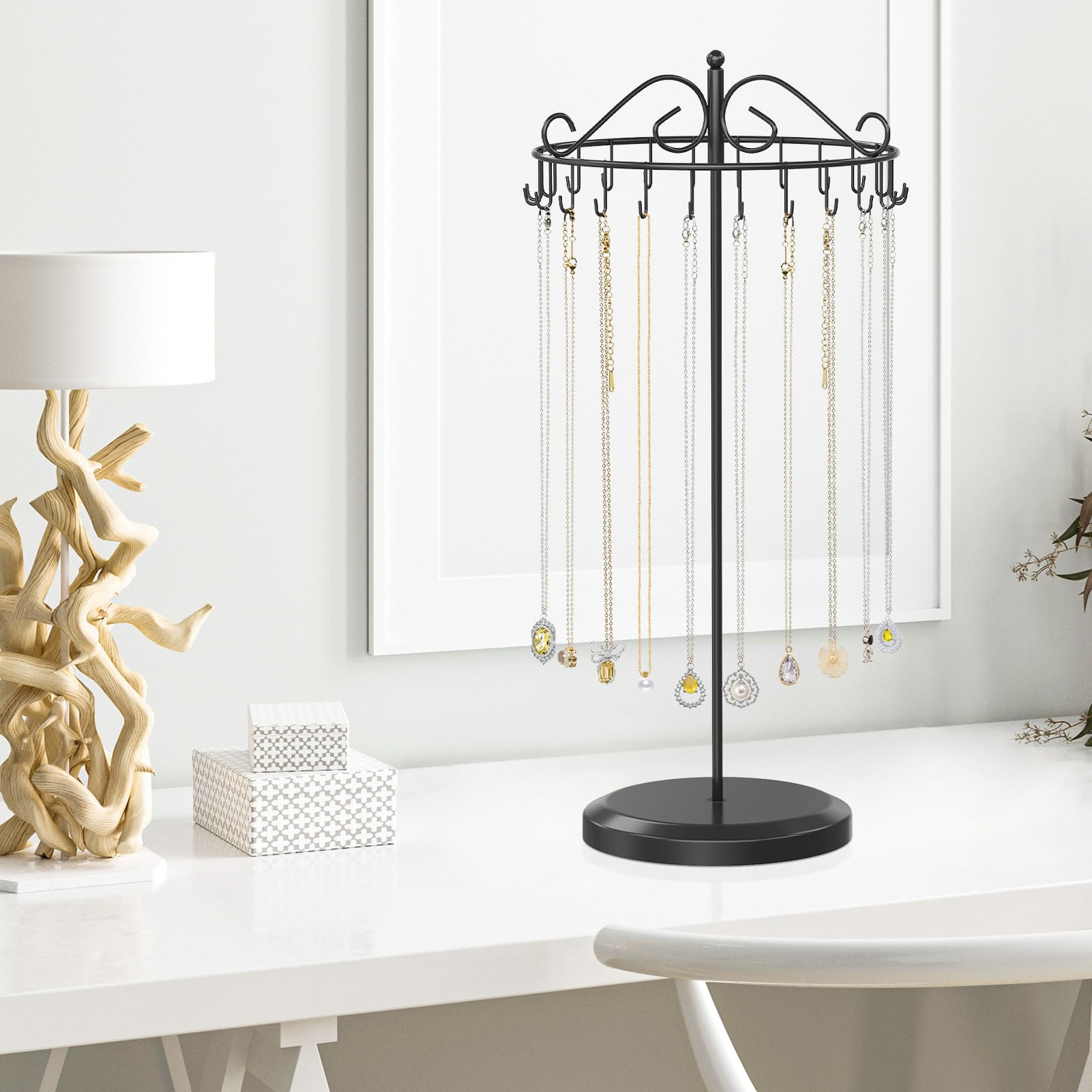 Lark Manor™ Rotating Necklace Organizer, Adjustable Metal Necklace ...