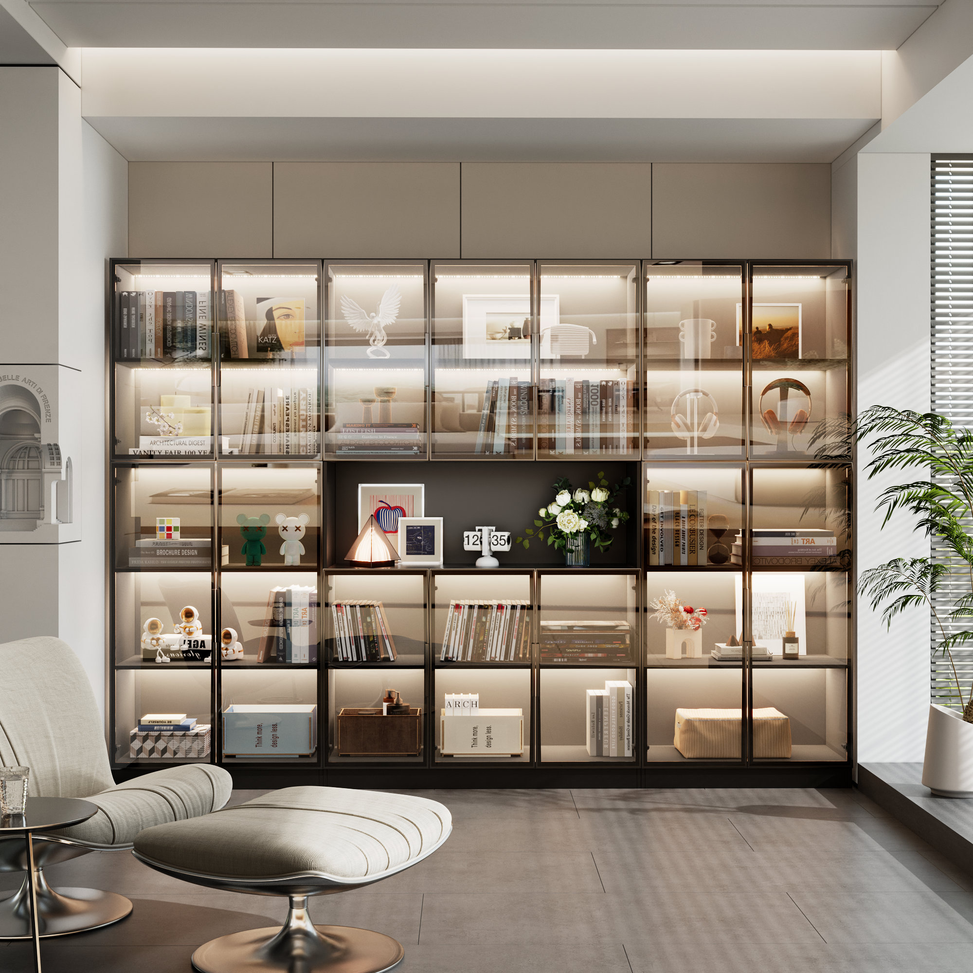 Hokku Designs Combination Bookcase With Glass Doors And Led Lights ...