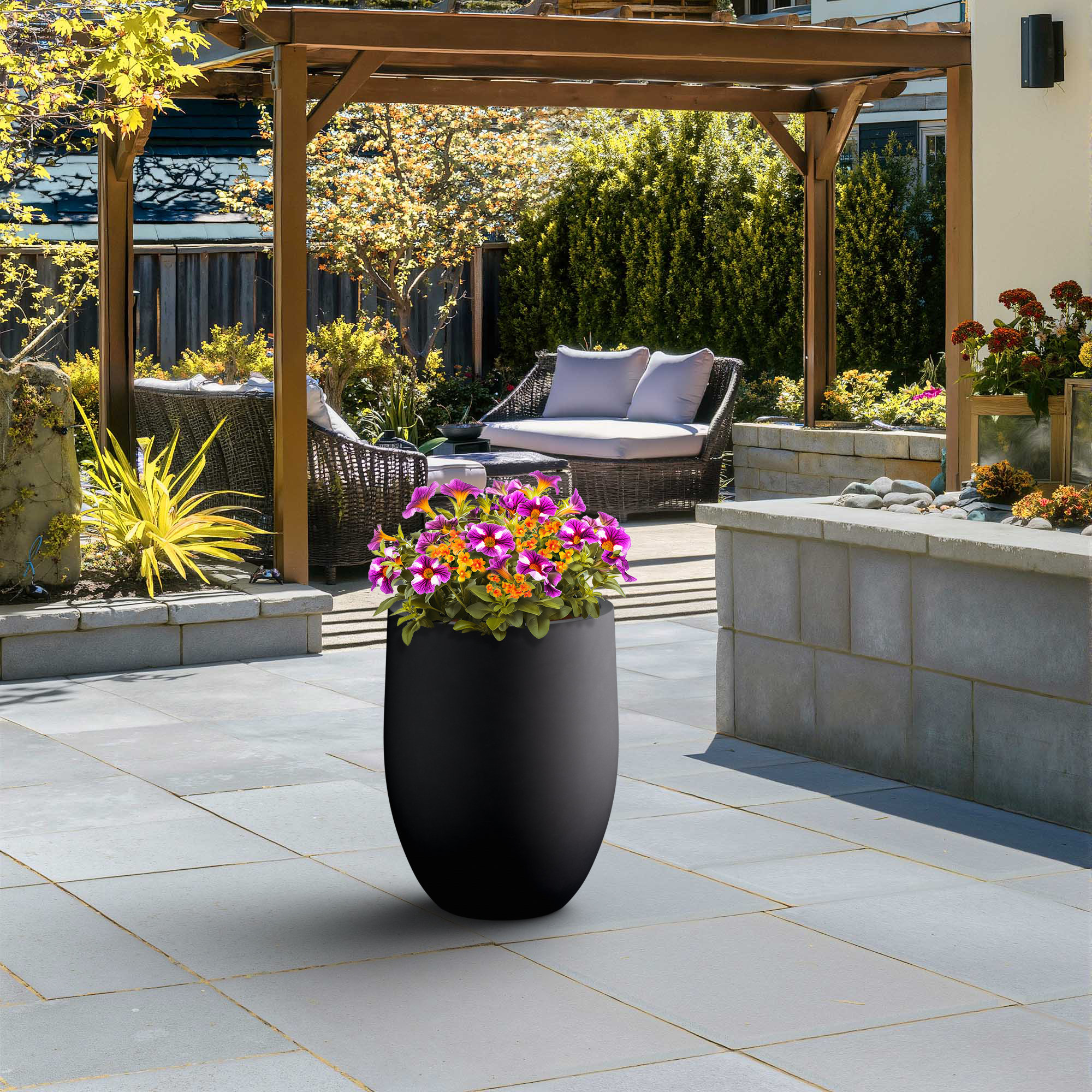 Ivy Bronx 17 po Grand pot à fleurs rond noir anthracite (intérieur de ...
