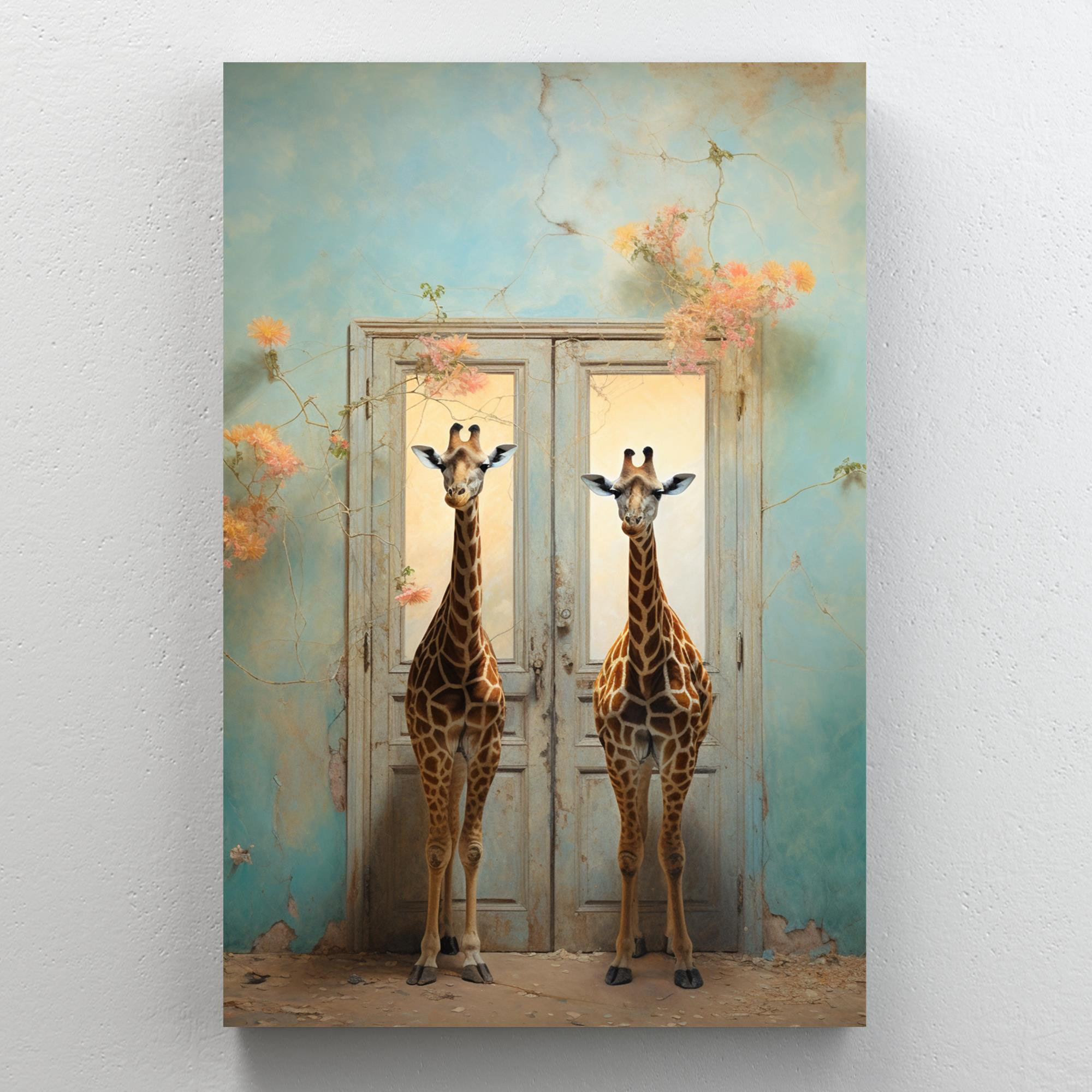 Trinx Lamyla Giraffes Next A Door On Canvas Graphic Art | Wayfair