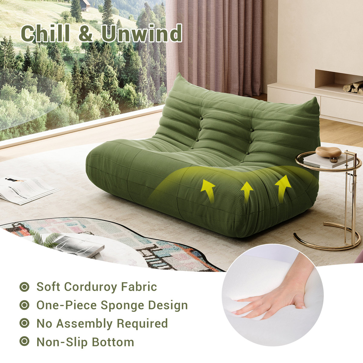 Trule Abbie 51.5'' Loveseat Sofa Lazy Sofa Bean Bag Sofa Floor Chair ...