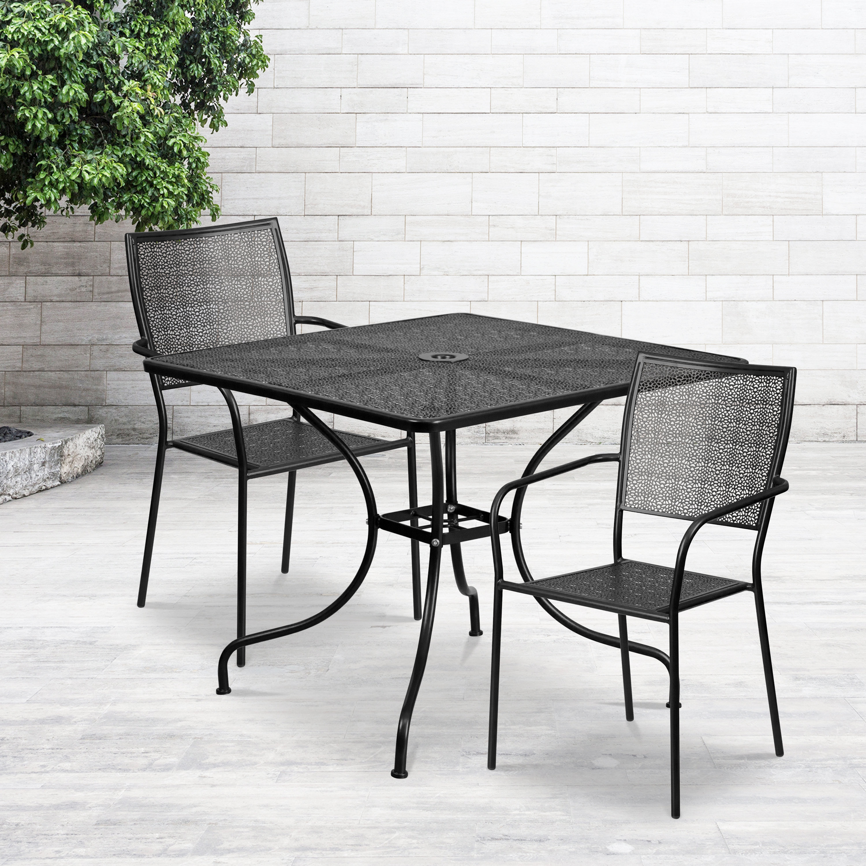 Latitude Run® Janeth 35.5'' Square Indoor-Outdoor Steel Patio Table Set ...