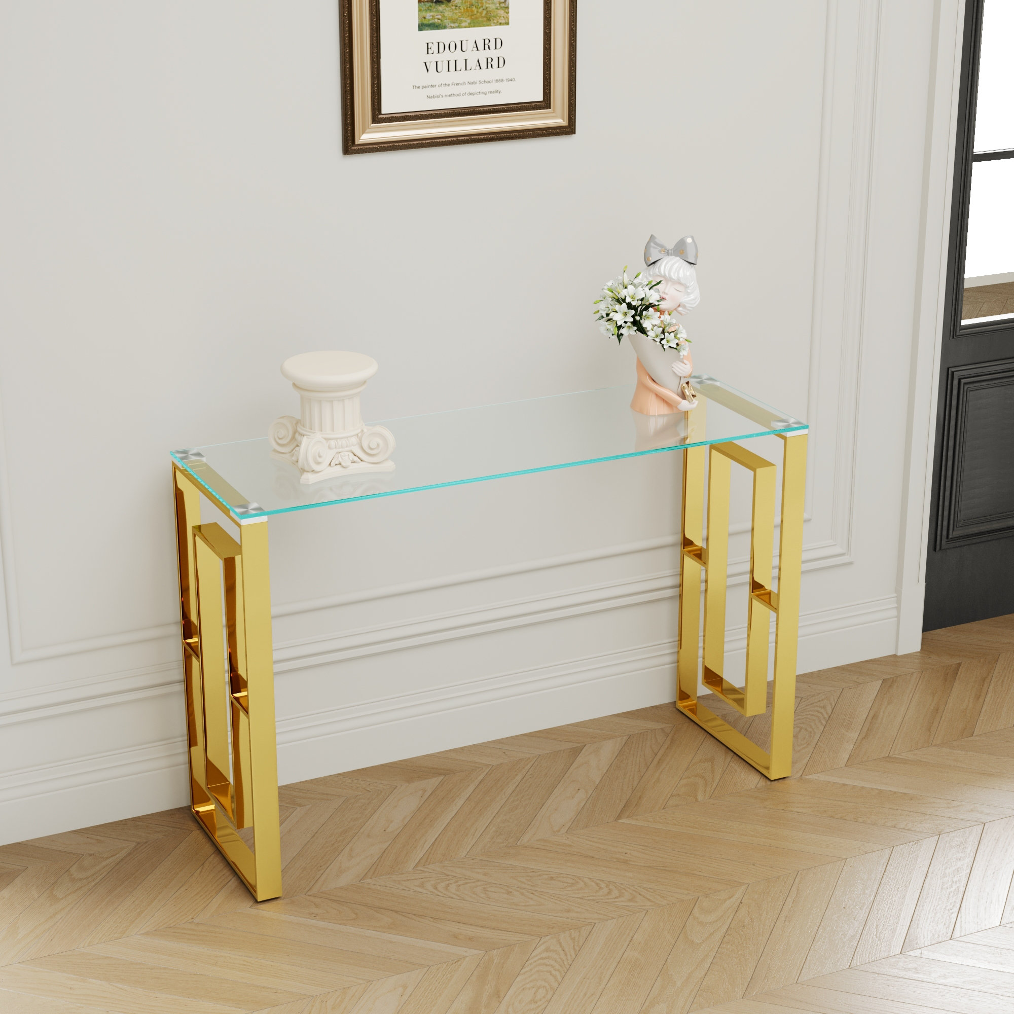 Mercer41 Stylish Console Table Bs-02: Golden Stainless Steel Frame With ...