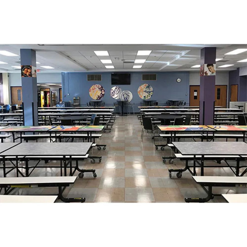 Palmer Hamilton 145" Rectangular Bench Cafeteria Table with Steel Frame ...