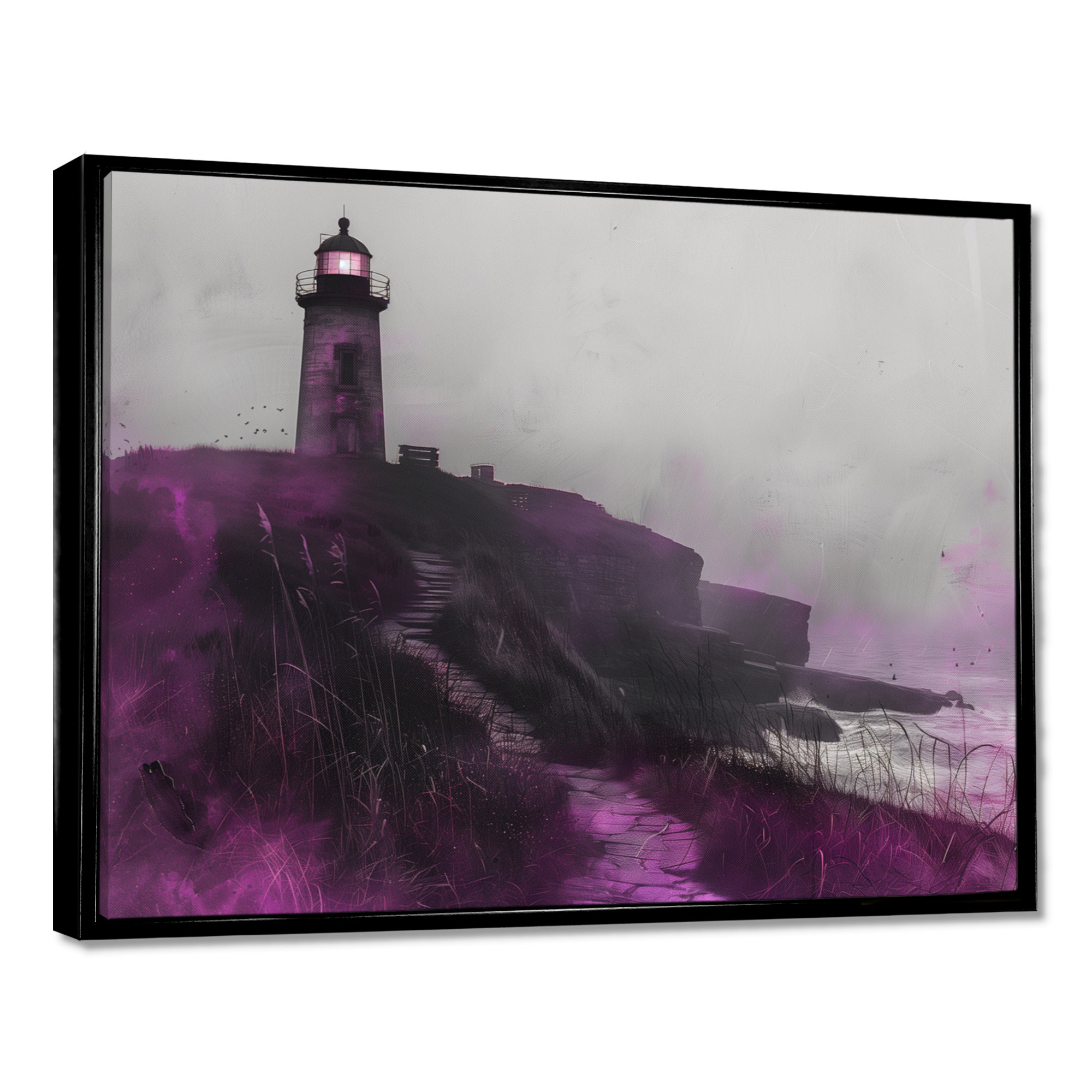 Breakwater Bay Purple And Grey Foggy Lighthouse Rock I - Lighthouses ...