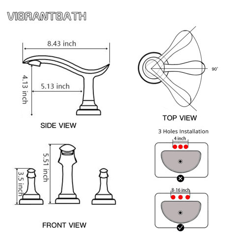 VIBRANTBATH 8-16 Inch 3 Holes 2 Handle Widespread Bathroom Sink Faucet ...