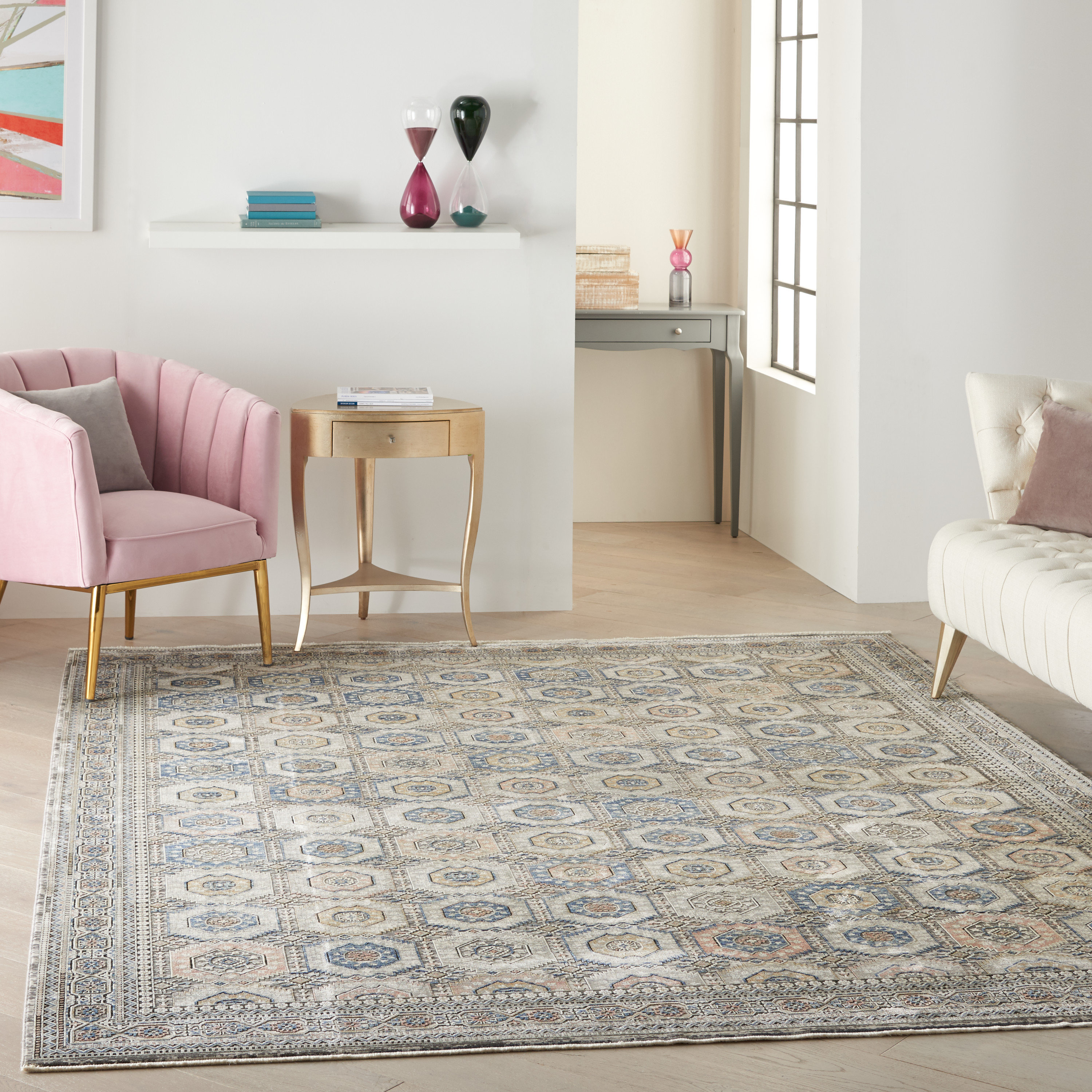Canora Grey Pinkerton Geometric Gray/Beige/Blue Area Rug | Wayfair