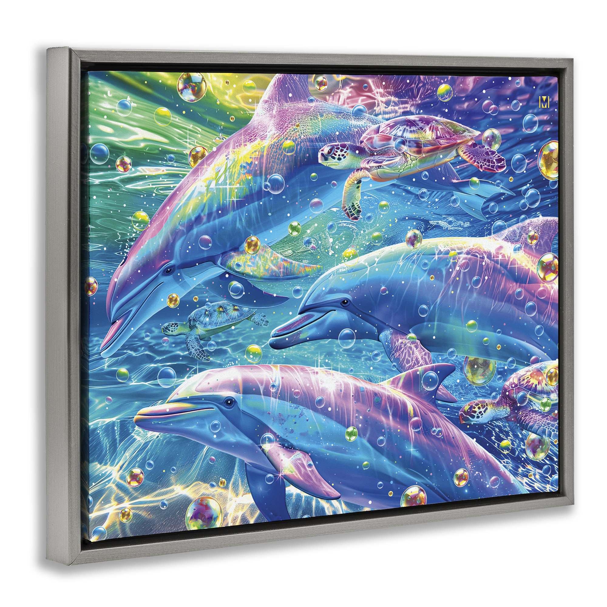 Ivy Bronx Chromatic Dolphins Trio Floating Frame, design by Michael ...