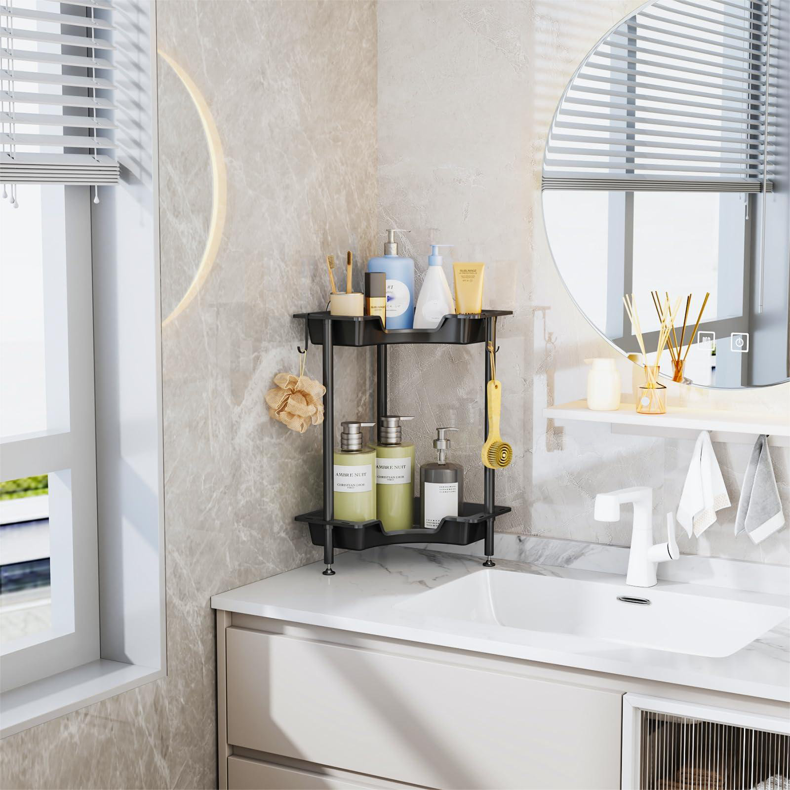 Latitude Run® Corner Shower Caddy Standing - 2 Tier Floor Standing ...