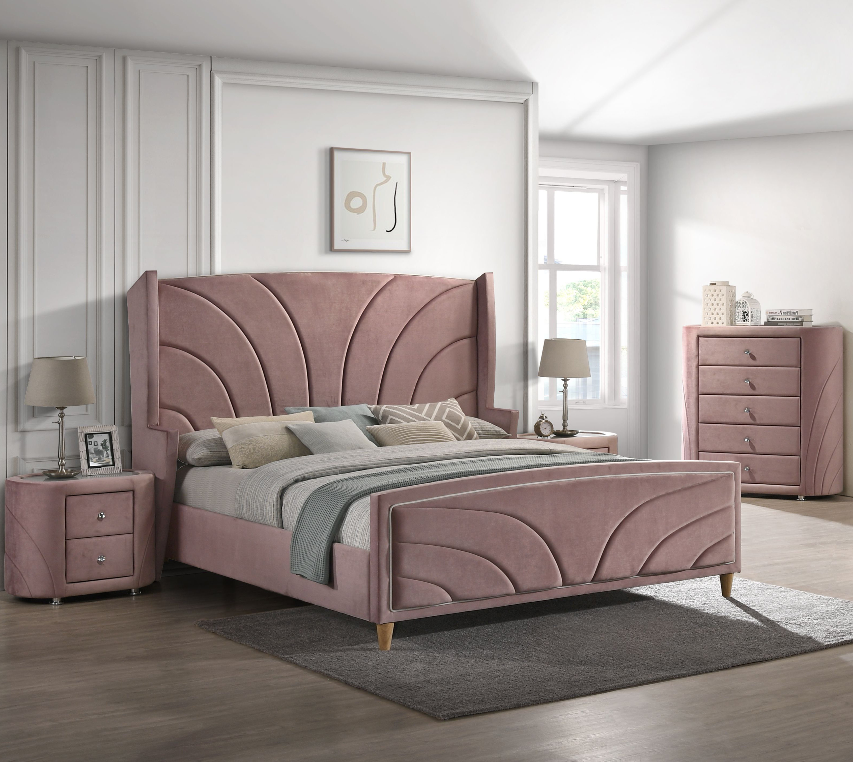 Red Barrel Studio® Royzell Upholstered Wingback Bed in Pink | Wayfair