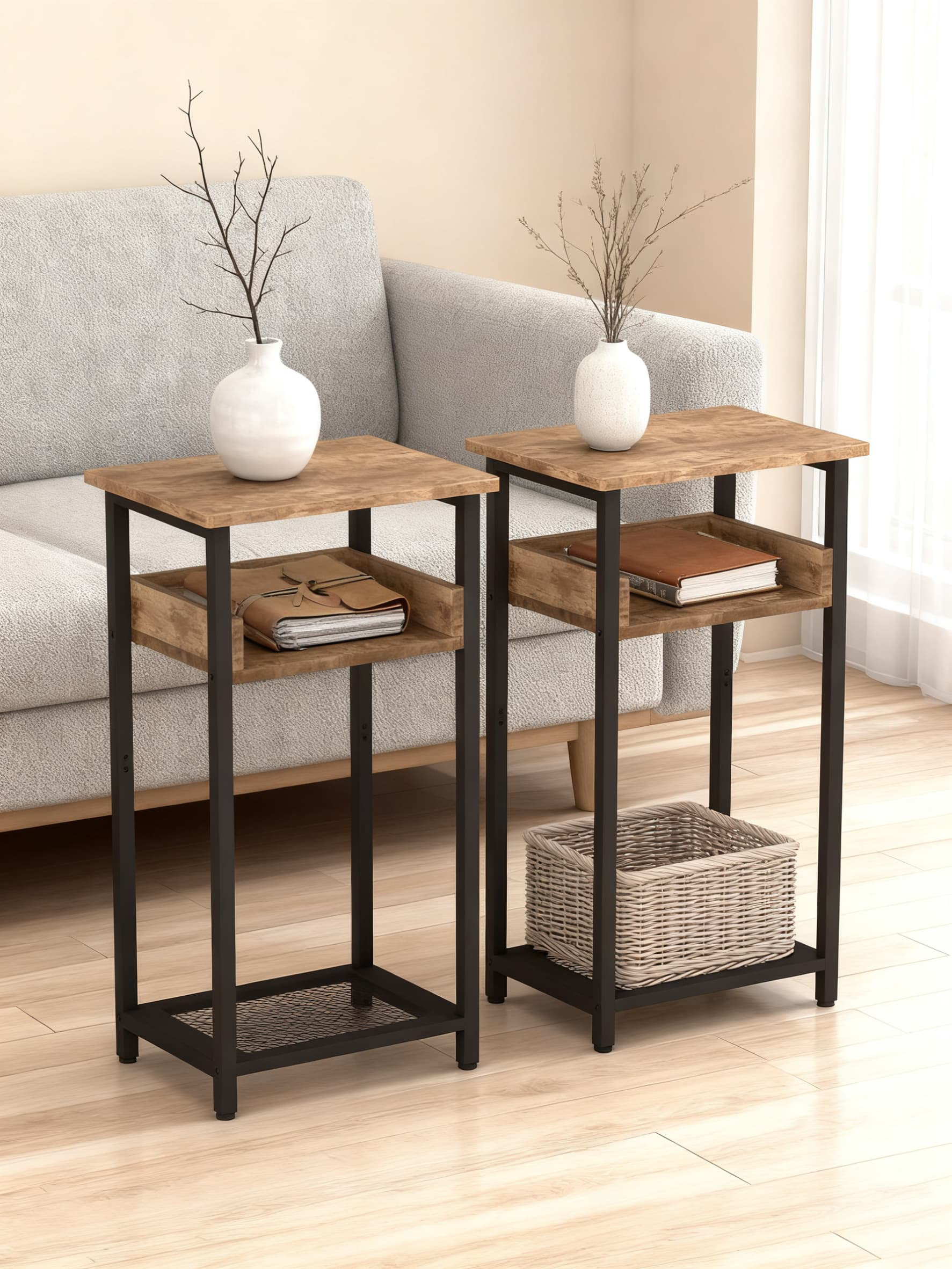 17 Stories Tall Side Table Set Of 2, 30 Inch High End Table With Modern ...